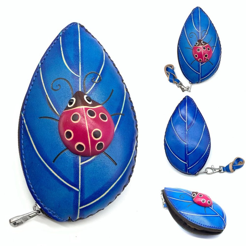Genuine Leather Homemade Bugs On Leaf Coin Pouch Remo… - Gem